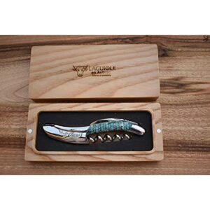 laguiole en aubrac polished sommelier waiter's corkscrew, turquoise & black paper waves handle, wine opener with foil cutter & bottle opener