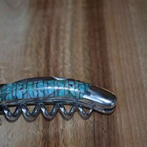 Laguiole En Aubrac Polished Sommelier Waiter's Corkscrew, Turquoise & Black Paper Waves Handle, Wine Opener With Foil Cutter & Bottle Opener