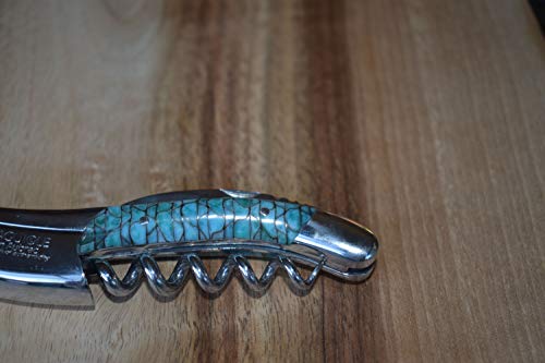 Laguiole En Aubrac Polished Sommelier Waiter's Corkscrew, Turquoise & Black Paper Waves Handle, Wine Opener With Foil Cutter & Bottle Opener