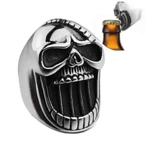 Halloween Skull Rings, Vintage Stainless Steel Punk Skull Biker Gothic Ring Beer Bottle Opener Band for Men (10)