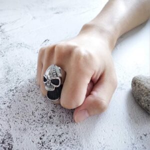 Halloween Skull Rings, Vintage Stainless Steel Punk Skull Biker Gothic Ring Beer Bottle Opener Band for Men (10)