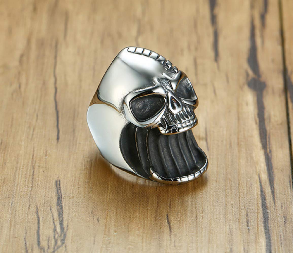 Halloween Skull Rings, Vintage Stainless Steel Punk Skull Biker Gothic Ring Beer Bottle Opener Band for Men (10)