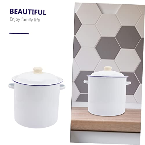 SECFOU Enamel Bucket Ceramic Cookware Cookwear White Buckets Water Bucket with Cover Rustic Rice Storage Container Home Water Bucket Water Bucket Enamel Water Bucket Home Bucket Enamel