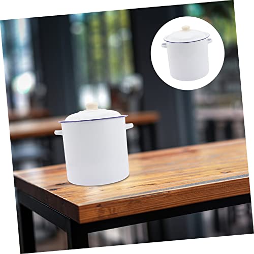 SECFOU Enamel Bucket Ceramic Cookware Cookwear White Buckets Water Bucket with Cover Rustic Rice Storage Container Home Water Bucket Water Bucket Enamel Water Bucket Home Bucket Enamel