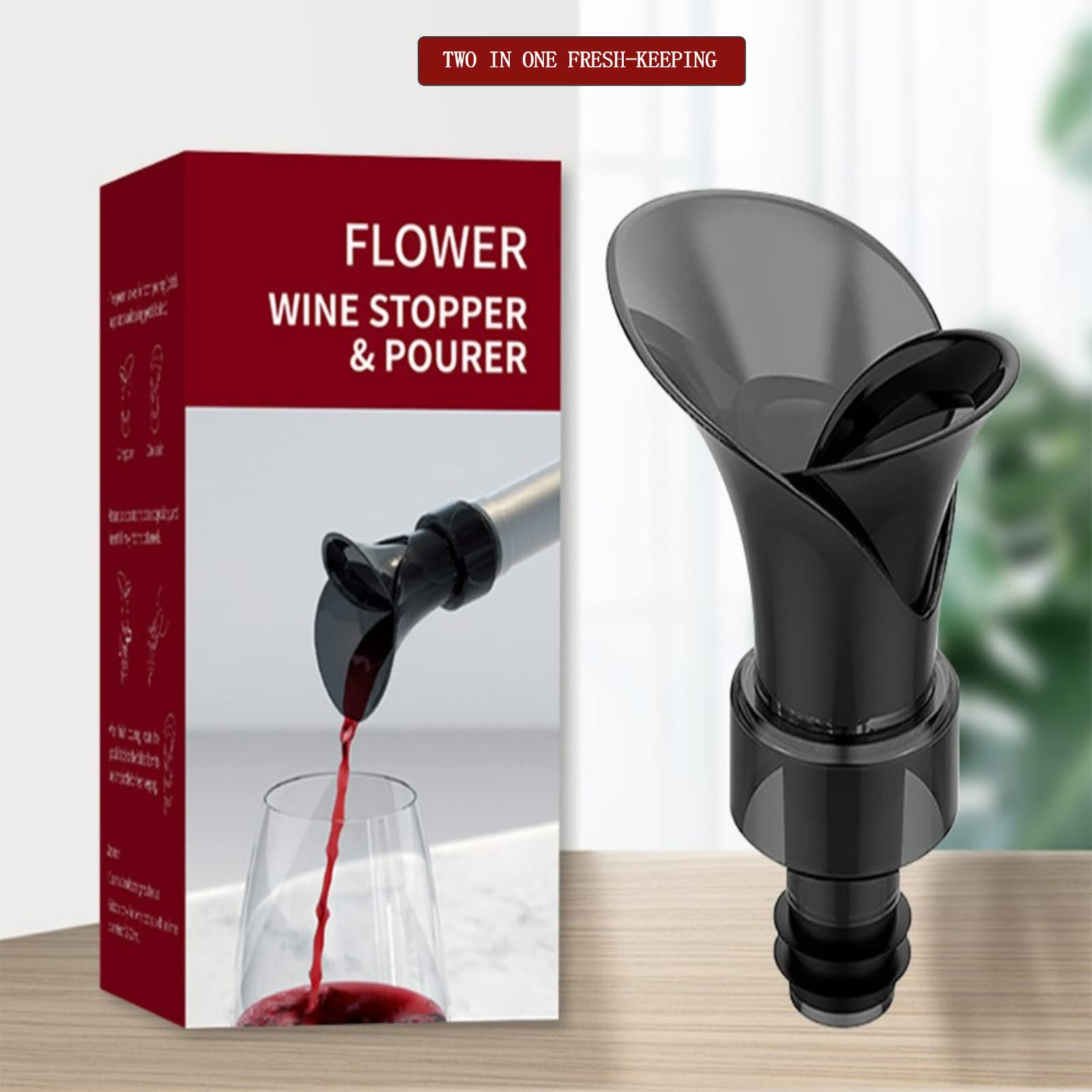 Flower Wine Stopper Wine Pourer, Wine Preserving Stopper, Wine Storage Wine Pourer 2 in 1 Closure Stopper, Wine Stopper Universal Bottle Cap