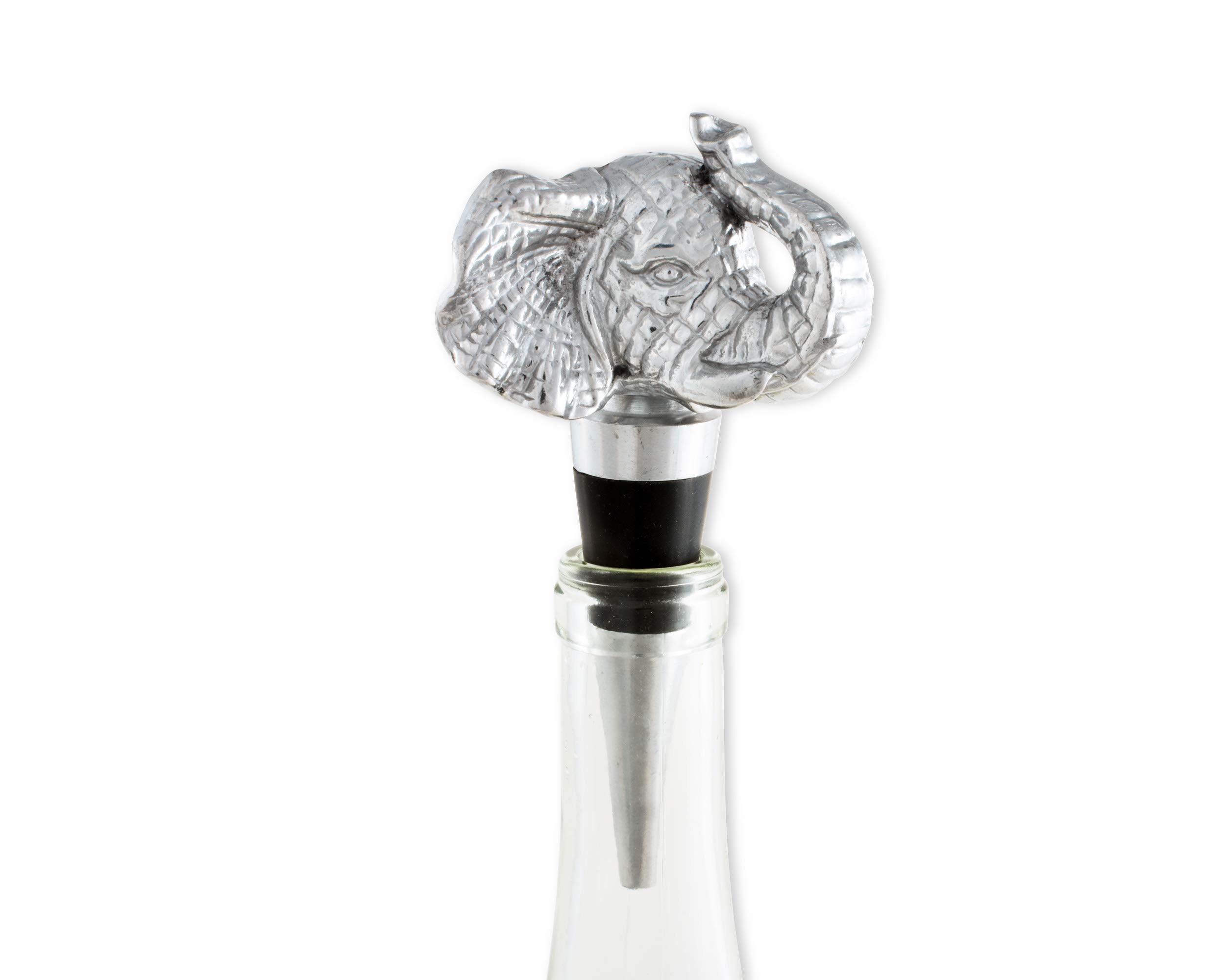 Arthur Court Designs Aluminum Elephant Bottle Stopper Wine Topper Silicone Saver 5 inch Tall