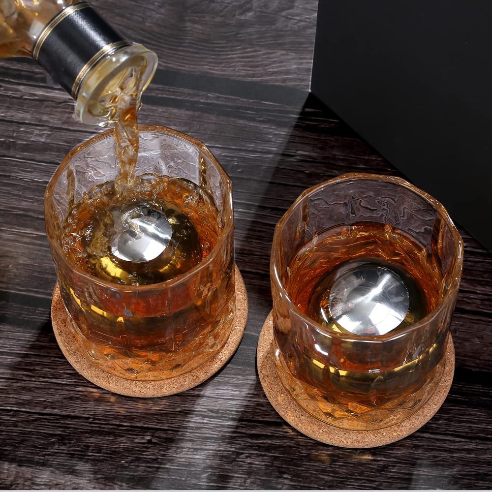 Whiskey Stones Gift Set Old Fashioned Whiskey Glasses Set of 4 with Stainless Steel Ice Cube