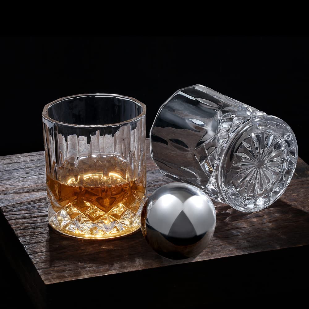 Whiskey Stones Gift Set Old Fashioned Whiskey Glasses Set of 4 with Stainless Steel Ice Cube