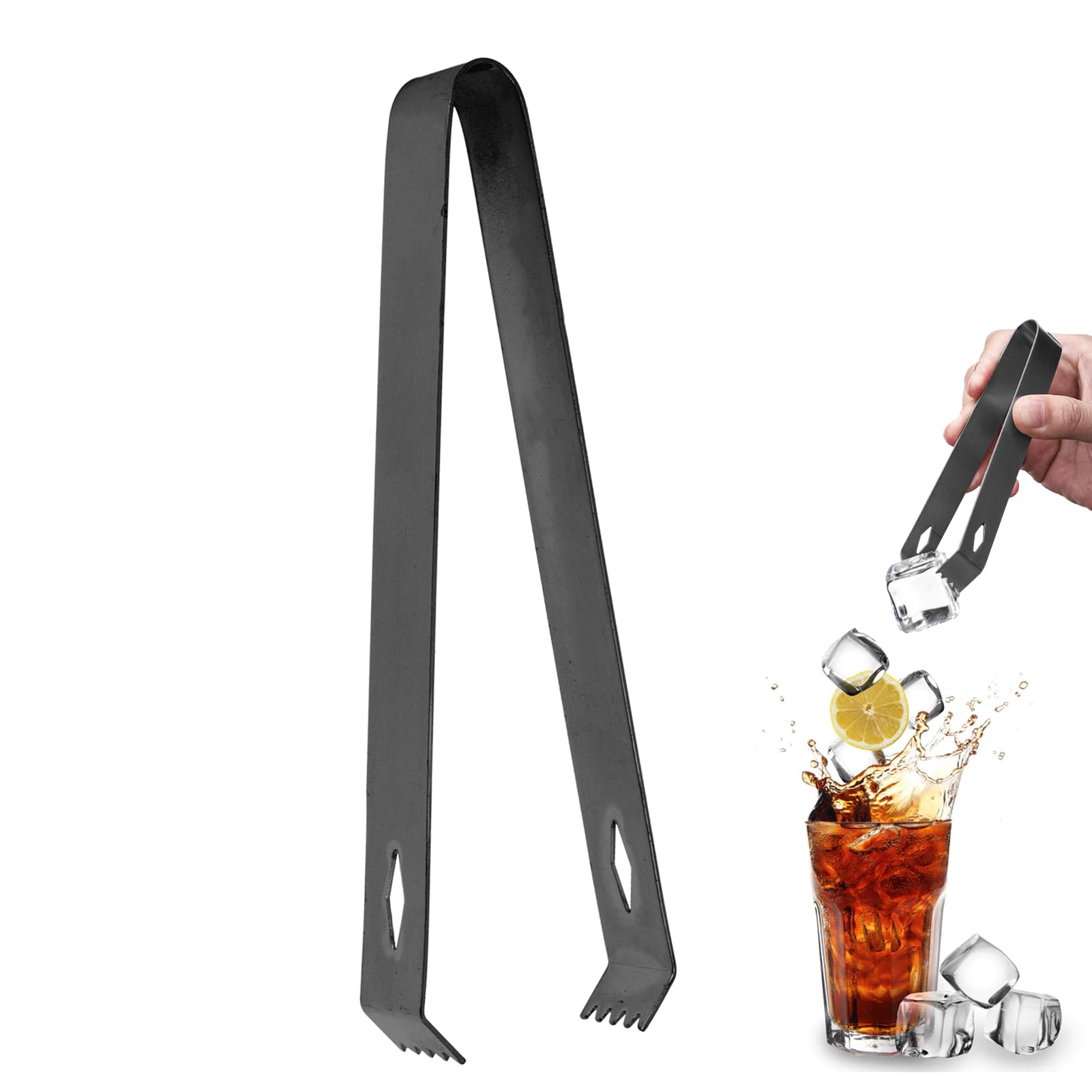 6.7 in Ice Tongs for Ice Bucket, Stainless Steel Ice Tongs with Teeth for Cocktails Metal Tongs Mini Serving Tools Bar Tongs Bar Tools Ice Sugar Cube Tongs Small Kitchen Tongs for Tea Coffee, Black