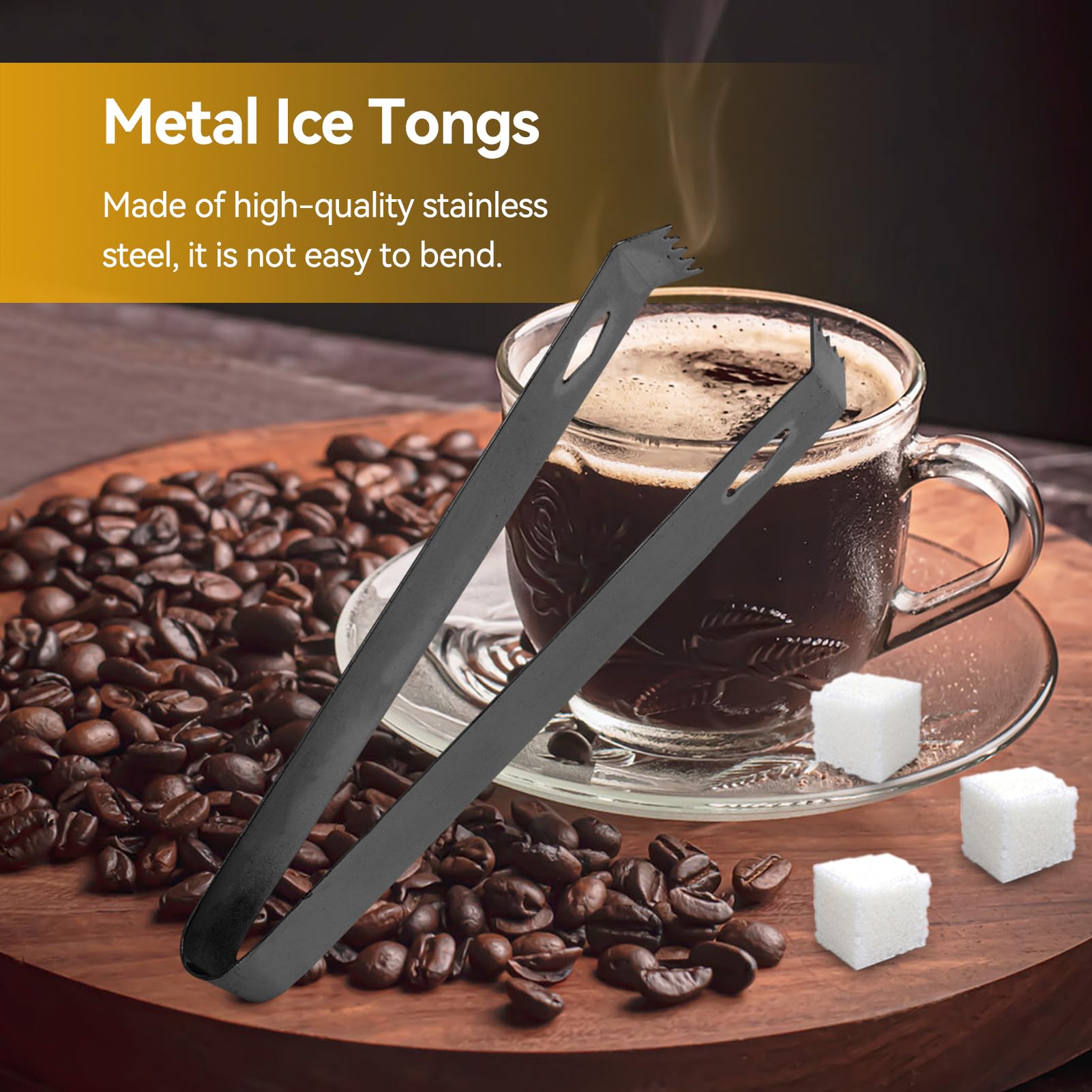 6.7 in Ice Tongs for Ice Bucket, Stainless Steel Ice Tongs with Teeth for Cocktails Metal Tongs Mini Serving Tools Bar Tongs Bar Tools Ice Sugar Cube Tongs Small Kitchen Tongs for Tea Coffee, Black