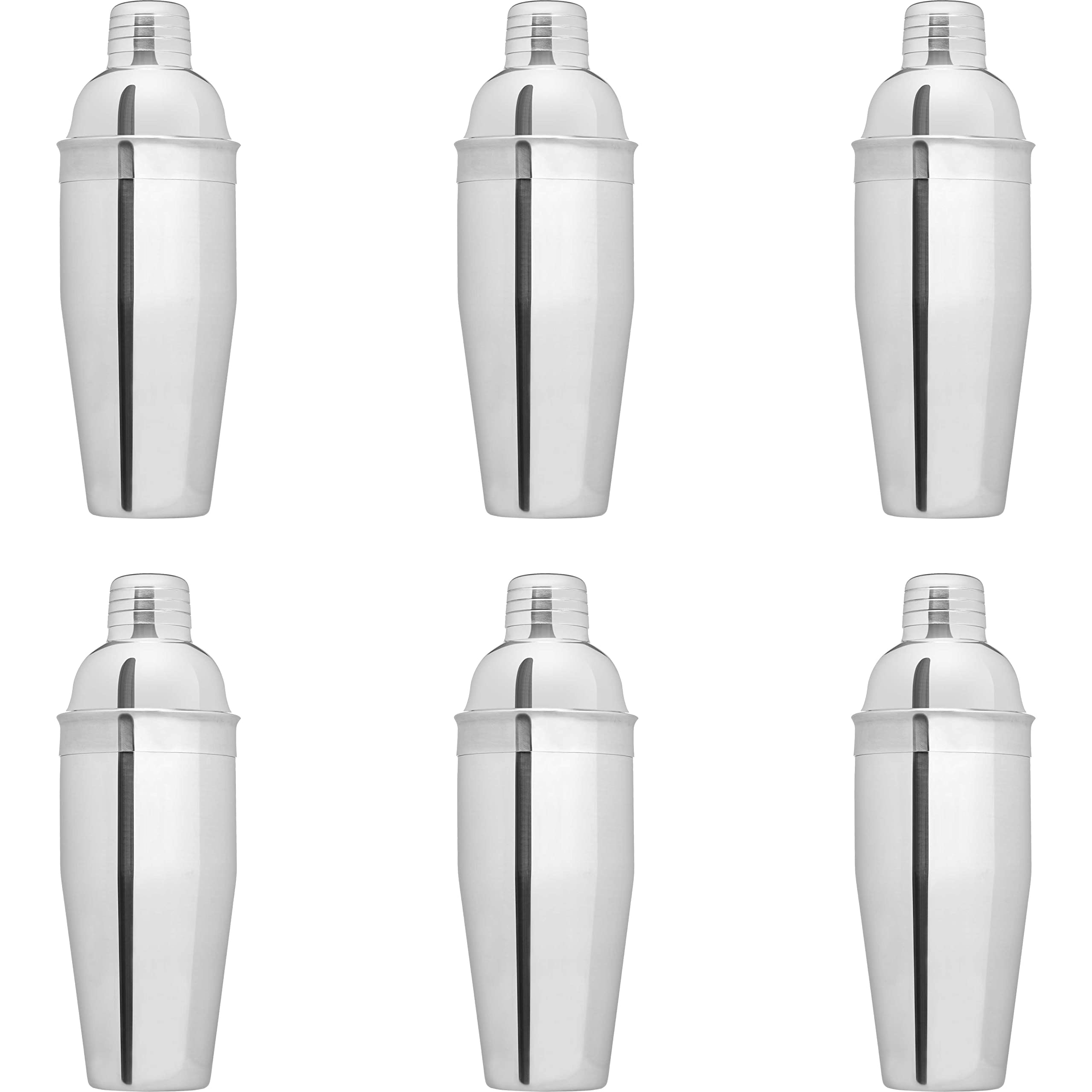 Stainless Steel Shakers 23.3 oz. Set of 6, Bulk Pack - Bartender Kit, Perfect for Martini, Cocktails, Other Beverages - Stainless Steel