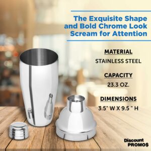 Stainless Steel Shakers 23.3 oz. Set of 6, Bulk Pack - Bartender Kit, Perfect for Martini, Cocktails, Other Beverages - Stainless Steel