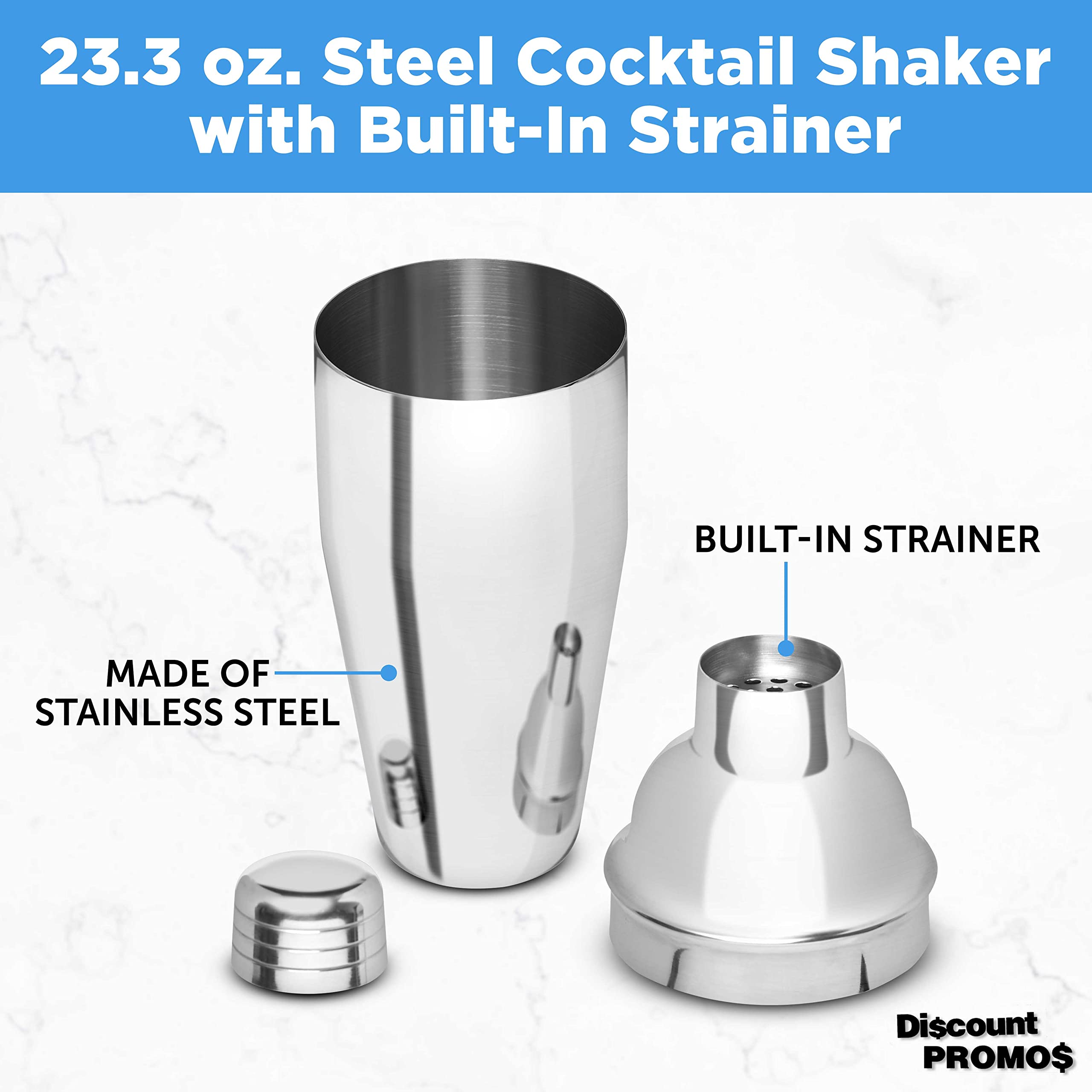 Stainless Steel Shakers 23.3 oz. Set of 6, Bulk Pack - Bartender Kit, Perfect for Martini, Cocktails, Other Beverages - Stainless Steel