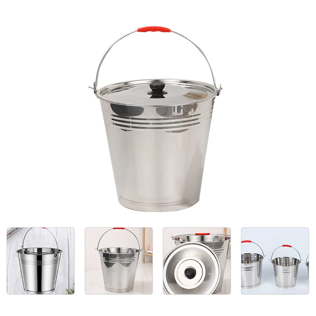 Zerodeko Stainless Steel Pail Milk Bucket with Lid Wine Pail Bucket Water Jug Liquid Storage Pail Champagne Beer Ice Bucket Metal Beverage Tub for Home Pet Party Sliver 22CM