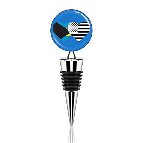 Bahamas Flag and Black American Flag Wine Bottle Stoppers Reusable Plug Wine Saver Corks for Beverage Holiday Party Kitchen Decorative