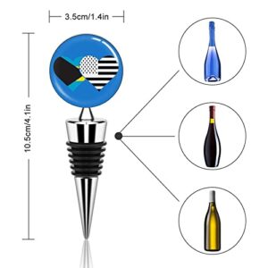 Bahamas Flag and Black American Flag Wine Bottle Stoppers Reusable Plug Wine Saver Corks for Beverage Holiday Party Kitchen Decorative