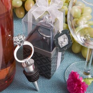 FashionCraft Diamond Ring Wine Bottle Stopper, Decorative Beverage Cork Topper Saver, Metal with Reusable Rubber Plug, great for Wedding Favors Decoration Engagement Party Gifts - Silver (48 Pack)