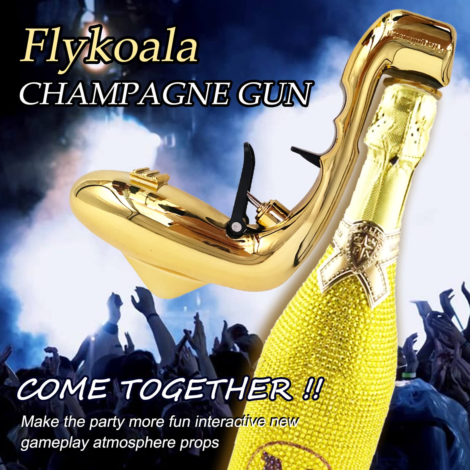 3rd Generation Flykoala Champagne Gun Shooter,Beer Spray Gun,Bottle Gun,Adjustable Wine Stopper,Bubble Wine Guns for Wedding,Festival Party,Club,Pub,Birthday,Christmas,Bar Atmosphere Props (Gold)