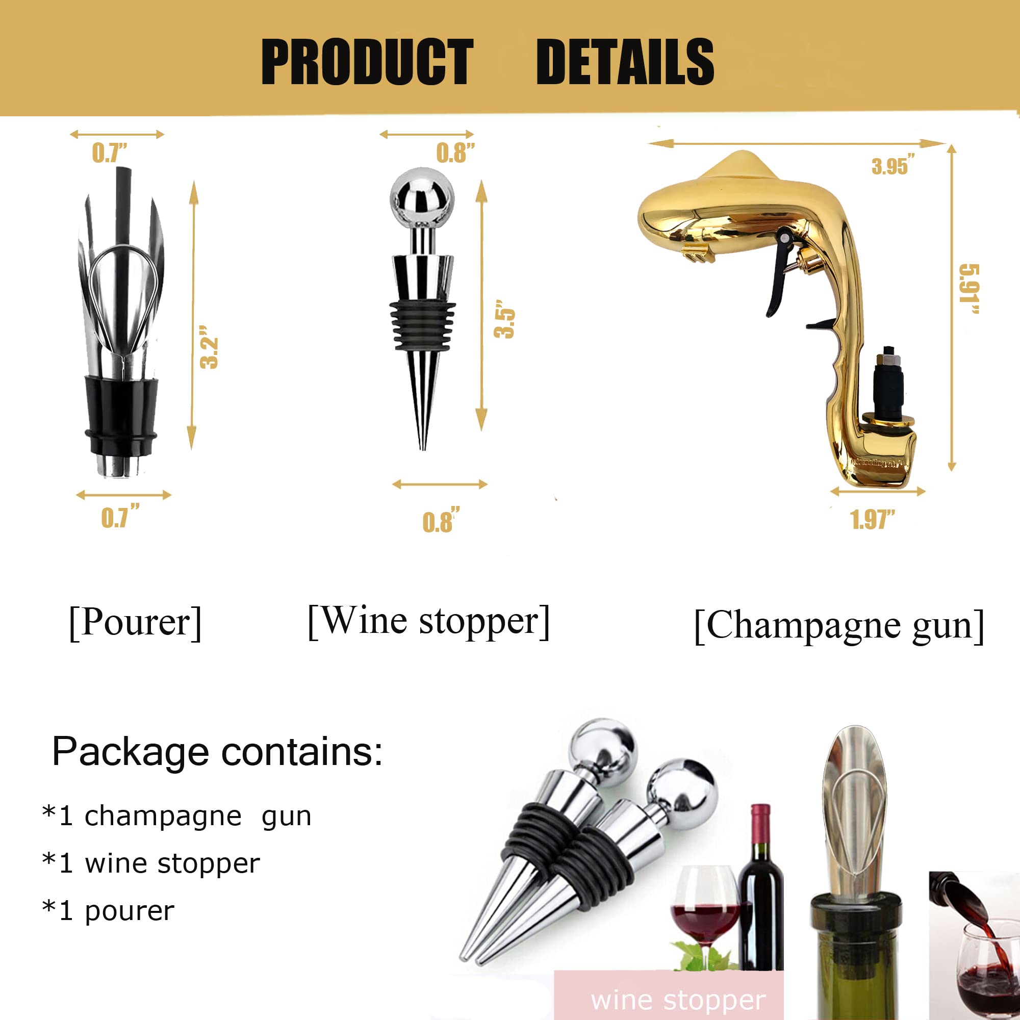 3rd Generation Flykoala Champagne Gun Shooter,Beer Spray Gun,Bottle Gun,Adjustable Wine Stopper,Bubble Wine Guns for Wedding,Festival Party,Club,Pub,Birthday,Christmas,Bar Atmosphere Props (Gold)