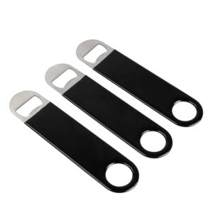 saedy 3 pcs rubber flat bottle opener, bartender bar flade speed opener stainless steel, 7 inch, black