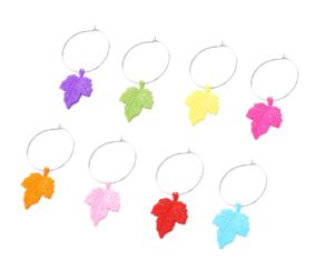 cute wine charms for stem glassess, colorful maple leaf wine glass marker party favors for wedding, holiday, birthday dinners and family gathering，8 pcs