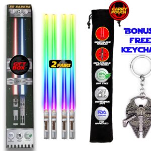 Lightsaber Chopsticks Light Up Star Wars LED Reusable 9 Colors 2 PAIRS FREE Millennium Falcon Keychain Bottle Opener