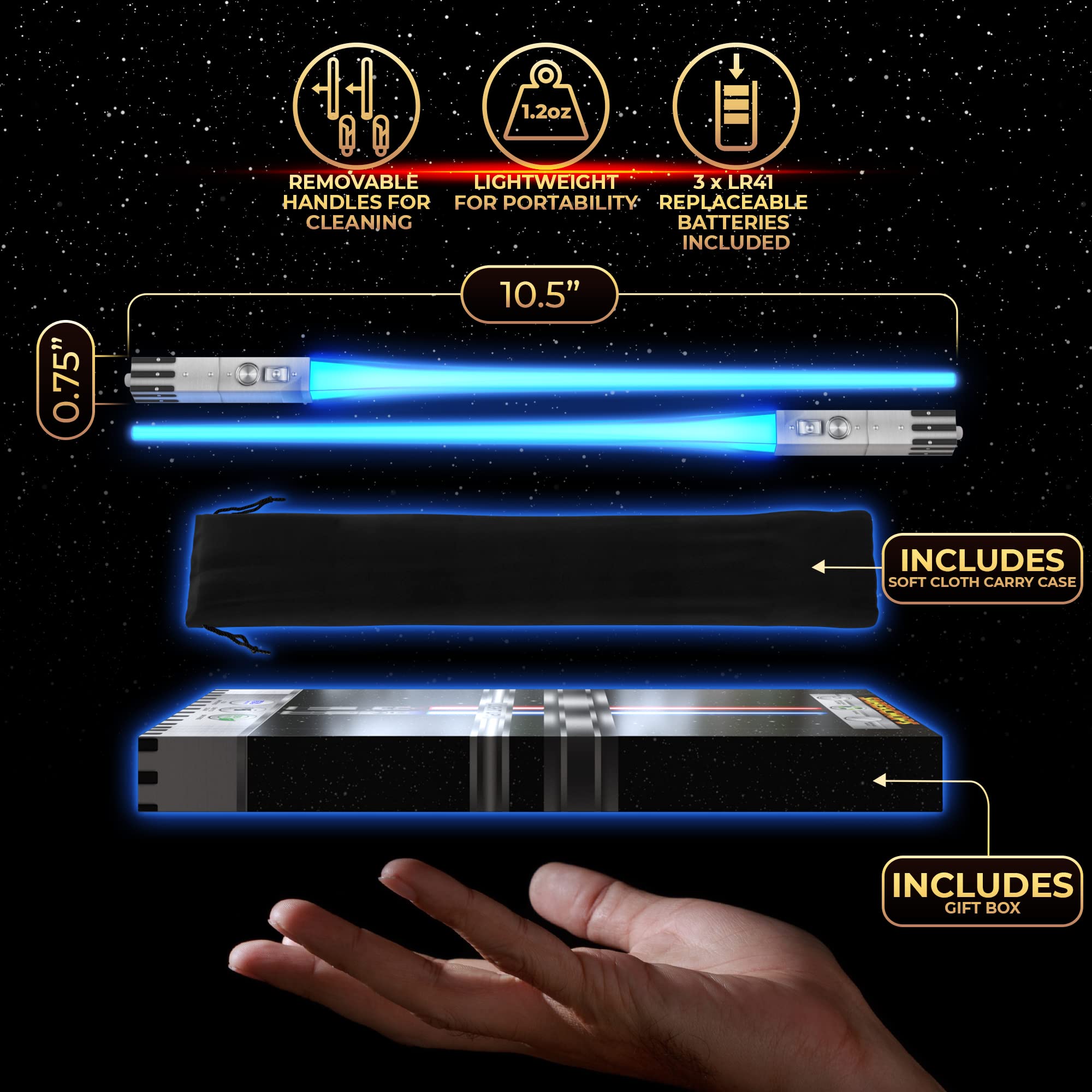 Lightsaber Chopsticks Light Up Star Wars LED Reusable 9 Colors 2 PAIRS FREE Millennium Falcon Keychain Bottle Opener