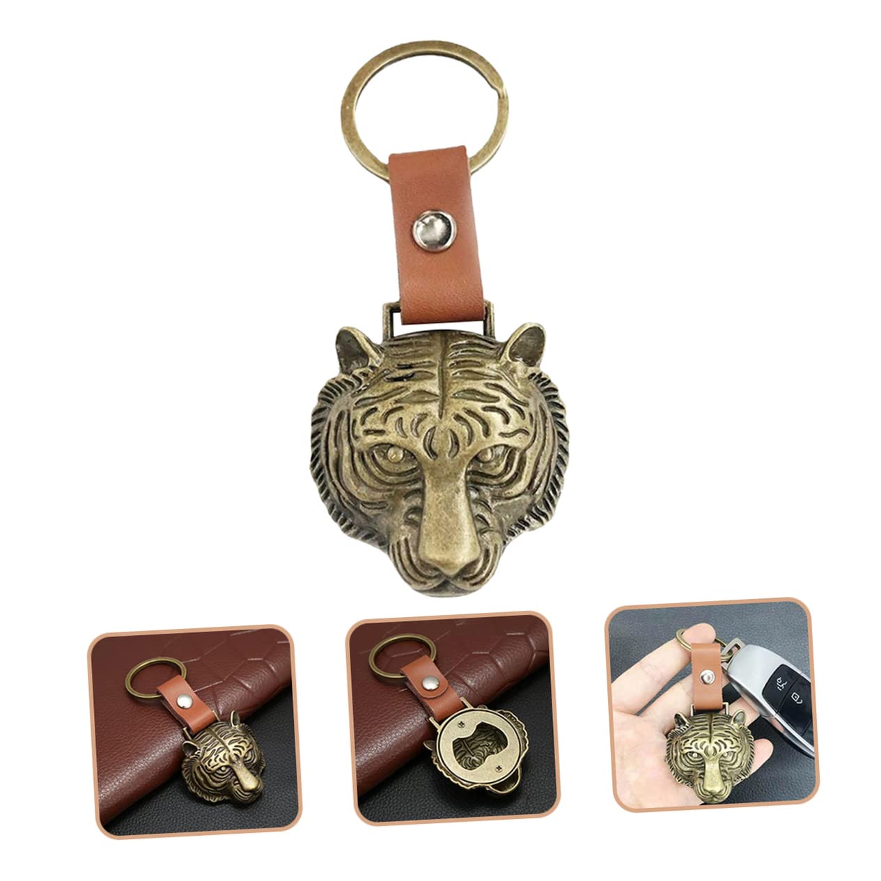 RORPOIR Keychain Tiger Head Corkscrew Zinc Alloy Man Pendant Flat Gifts