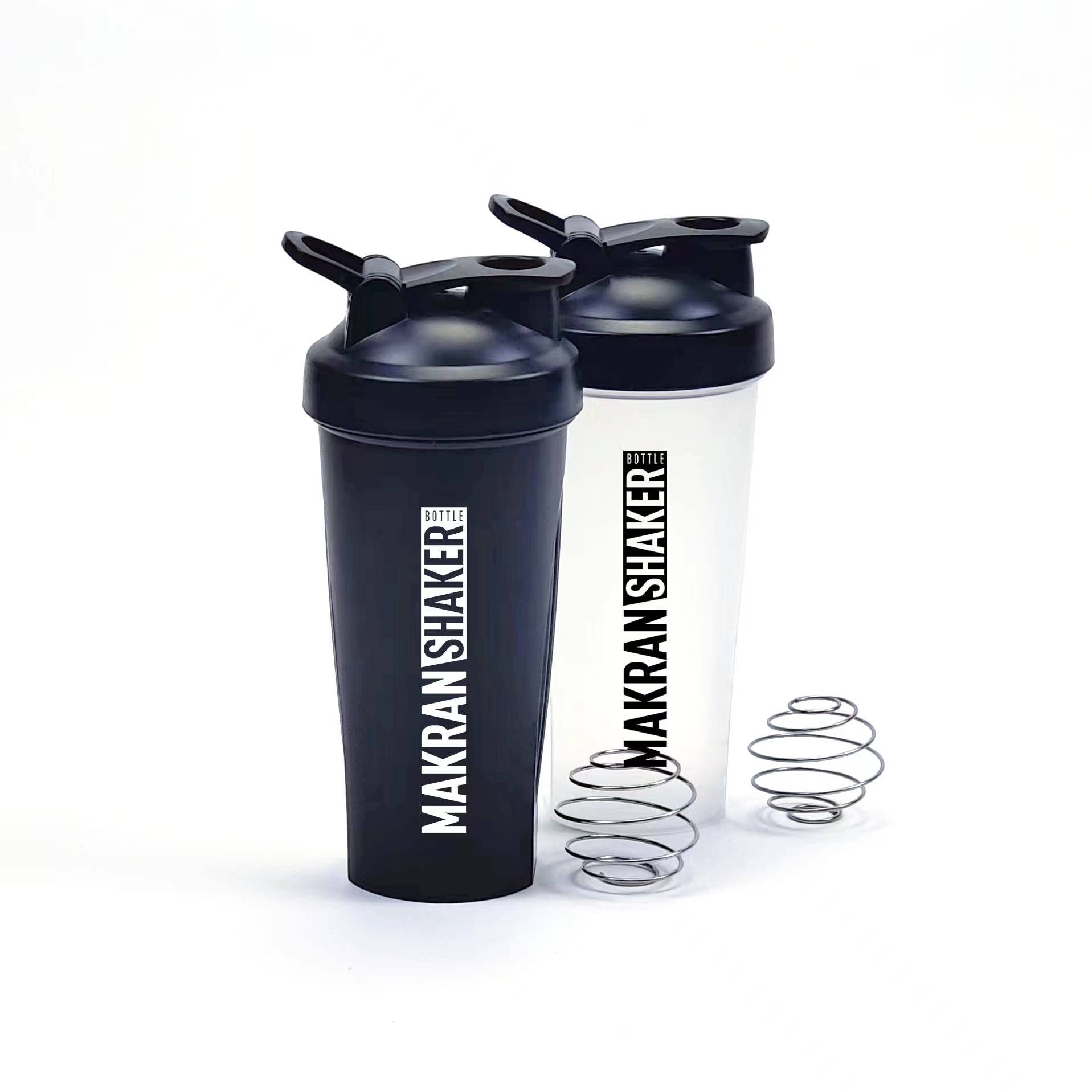 Makran Shaker Bottle (2 Packs) 20 oz - Shaker Bottle for Pre & Post Workout Drinks - Protein Mixer Shaker Bottel with Metal Ball for Gym - Black & Clear White - BPA Free Gym Shaker Bottles