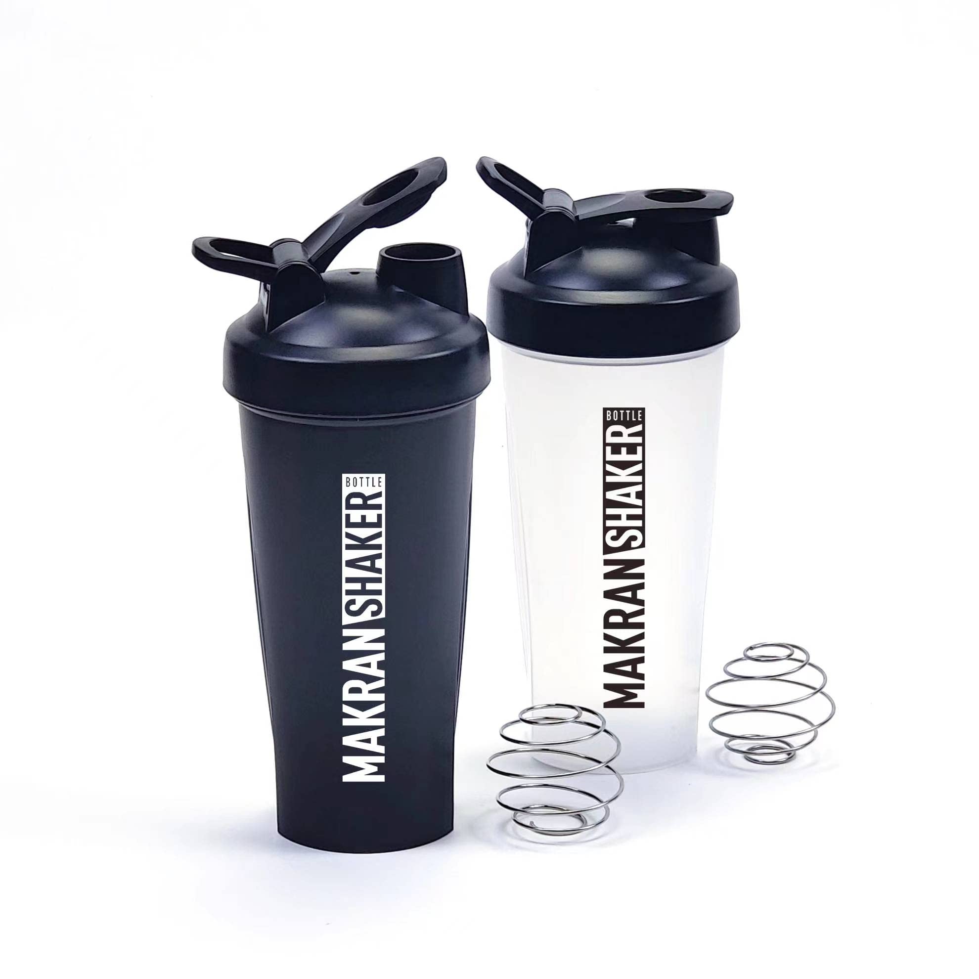 Makran Shaker Bottle (2 Packs) 20 oz - Shaker Bottle for Pre & Post Workout Drinks - Protein Mixer Shaker Bottel with Metal Ball for Gym - Black & Clear White - BPA Free Gym Shaker Bottles