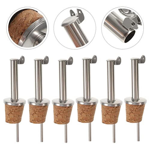 Luxshiny 6pcs Bottle Stopper Pourer Wine Cork Pourer Spout Stainless Steel Olive Oil Vinegar Liquor Pourers Stopper Spout