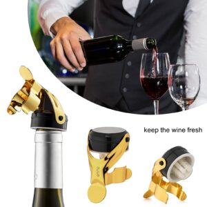 OWO Wine stoppers Stainless Steel Wine Saver Plug with Silicone Wine Saver for all Standard Bottle Necks Leak proof Keep Fresh （Gold, 2 Pack）