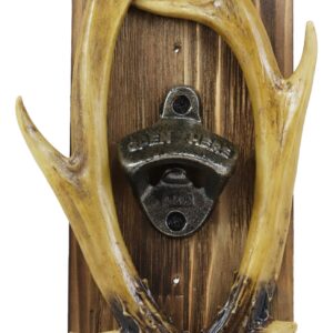 Ebros Rustic Western Faux Entwined Hunter's Stag Deer Antlers Trophy Mounted On Wood Plank Vintage Style Soda Beer Bottle Cap Cast Metal Opener 10.75" High Buck Deers Cabin Lodge Country Wall Plaque