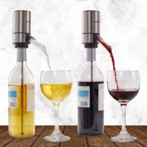 Ivation Stainless Steel Wine Aerator & Dispenser Set | Electric Battery-Operated Universal Wine Spout with Automatic Button Dispenser, Aeration Control, Stainless Steel Extension Rod & Storage Stand