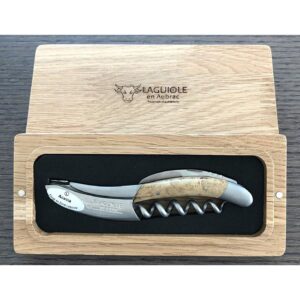 laguiole en aubrac sommelier waiter's corkscrew, acacia wood handle, wine opener with foil cutter & bottle opener