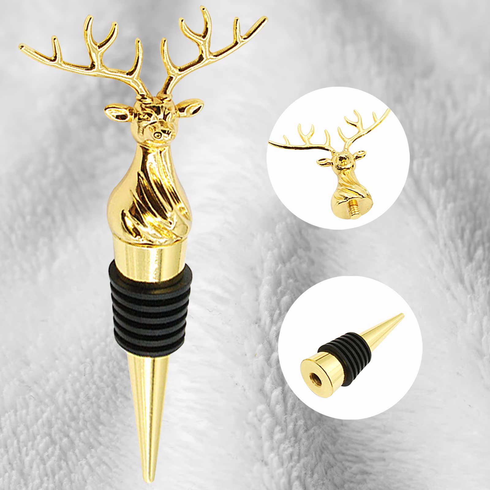 2 Packs Deer Wine Stoppers，Reusable Alloy Wine Bottle Accessories Stoppers for Home Bar or Party (Sliver+gold)