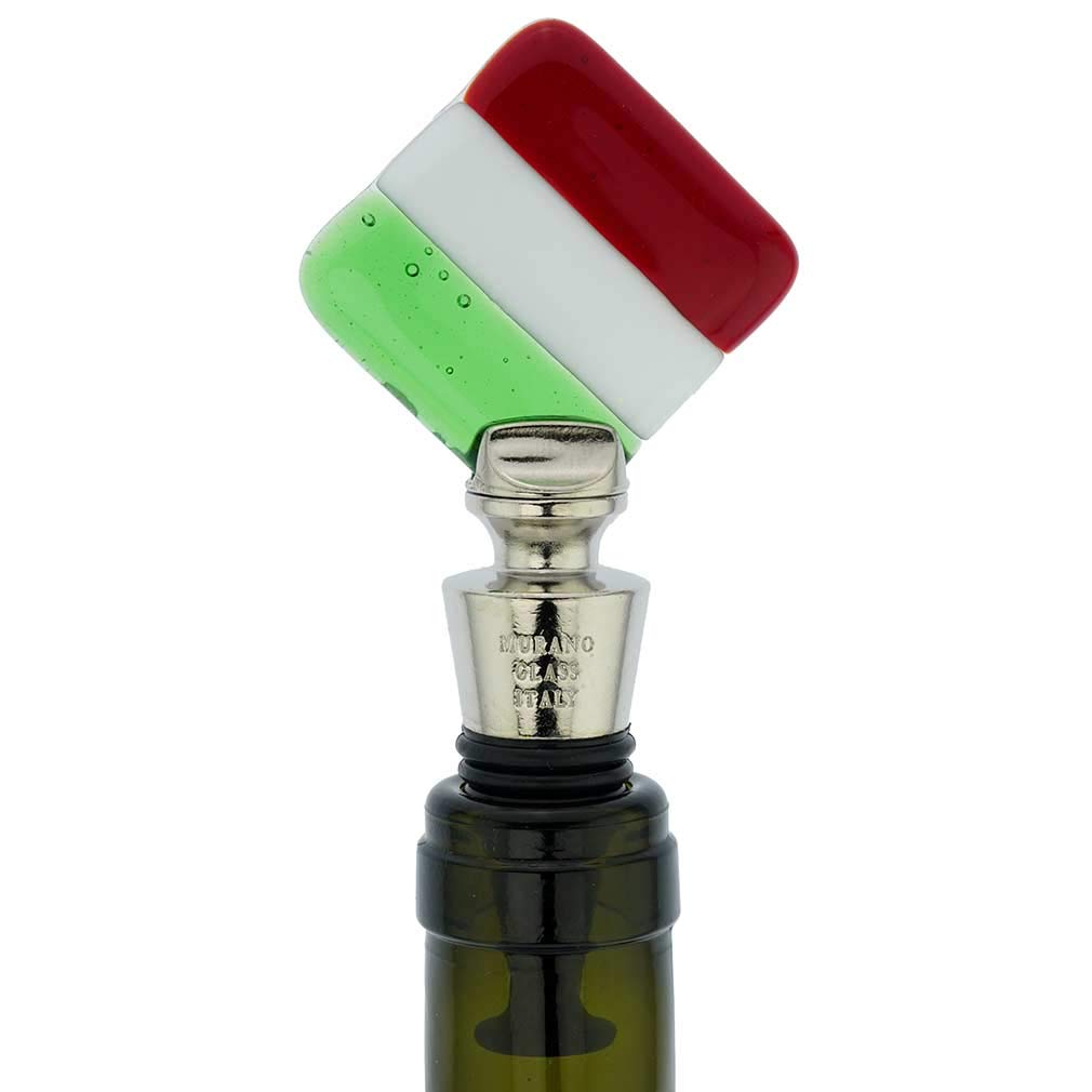 GlassOfVenice Murano Glass Bottle Stopper - Italian Flag