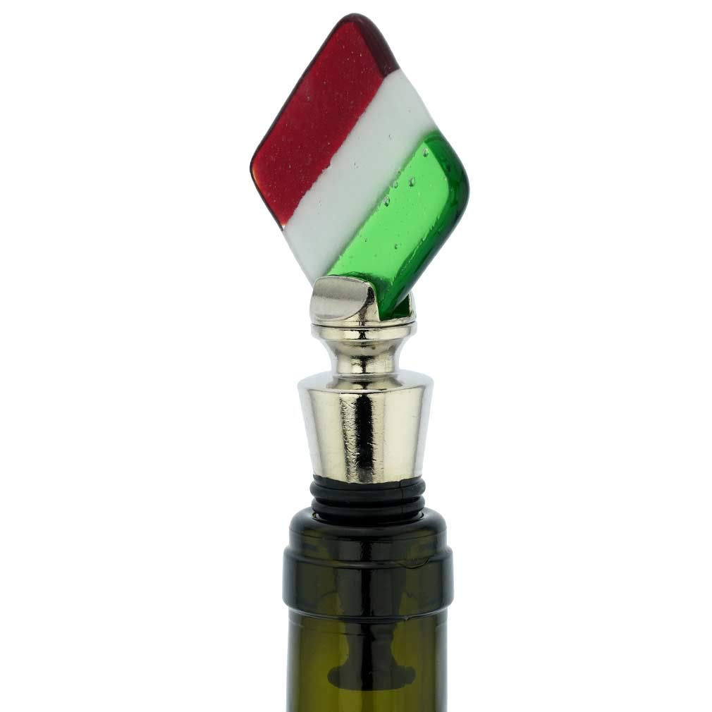 GlassOfVenice Murano Glass Bottle Stopper - Italian Flag