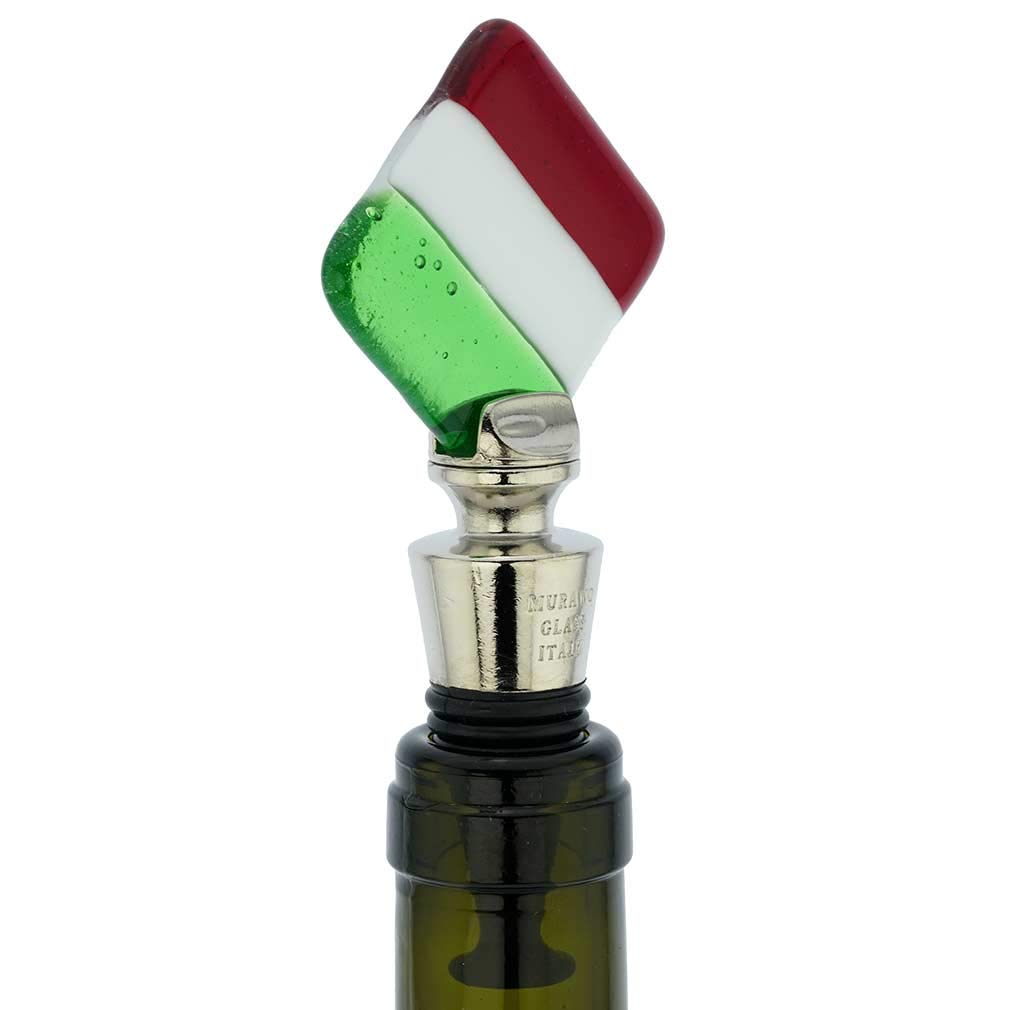 GlassOfVenice Murano Glass Bottle Stopper - Italian Flag