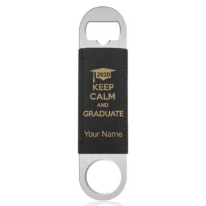 lasergram bottle opener, keep calm and graduate 2023, 2024, 2025, 2026, 2027, personalized engraving included (faux leather, black & gold)