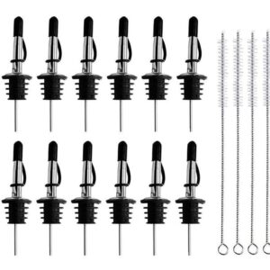 16PCS Liquor Pourers, Stainless Steel Liquor Bottle Pourers Tapered Spout with Rubber Dust Caps, with 8pcs Cleaning Brush, Suitable for About 3/4" Bottle Mouth