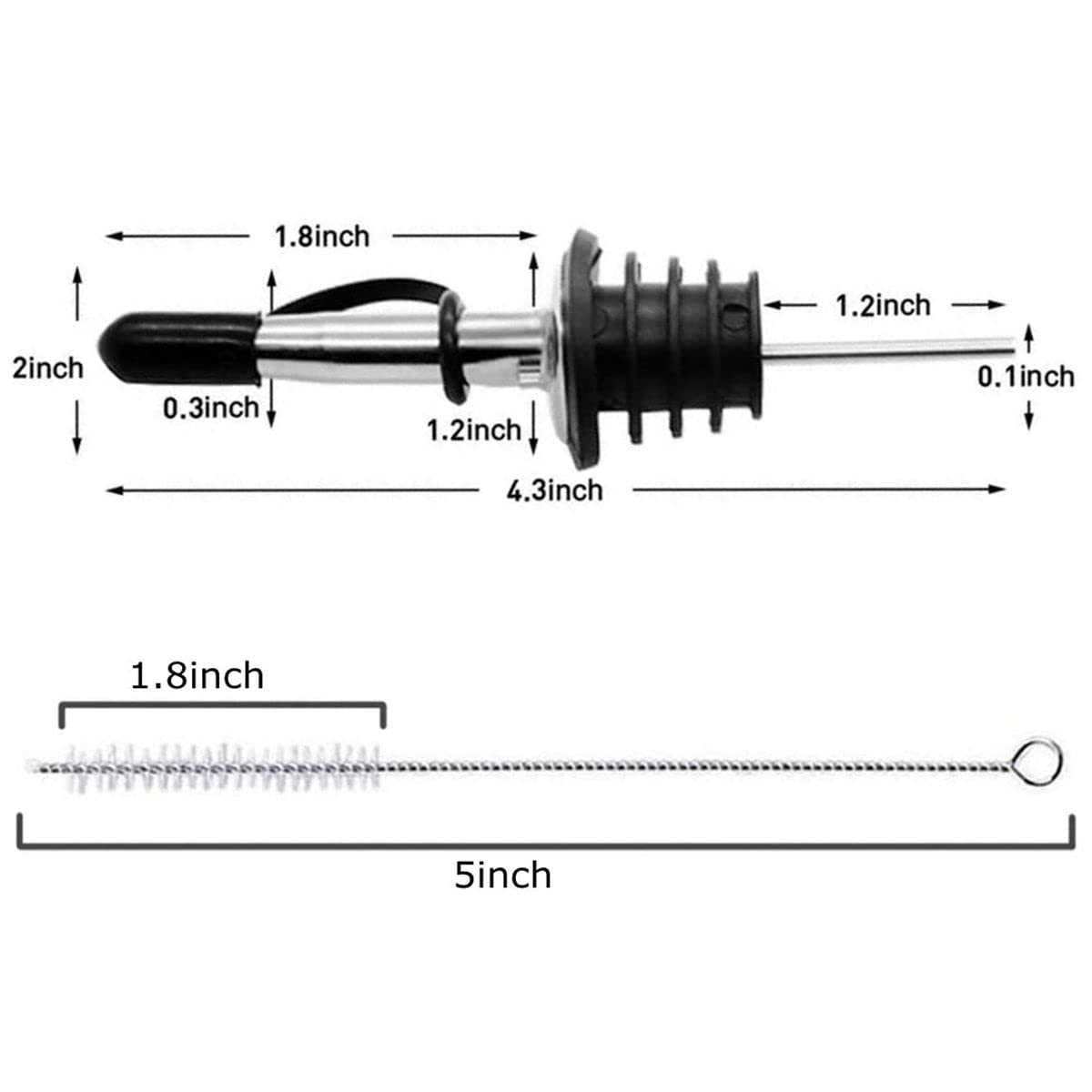 16PCS Liquor Pourers, Stainless Steel Liquor Bottle Pourers Tapered Spout with Rubber Dust Caps, with 8pcs Cleaning Brush, Suitable for About 3/4" Bottle Mouth