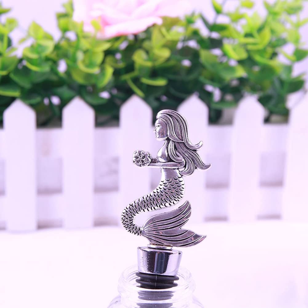 brandname SCRTB Mermaid Wine Stopper 2 Pcs Wine Bottle Stopper,Champagne Cork,Wine Stopper,Reusable Beverage Bottle Stopper,Mermaid Gifts for Women,Silicone Wine Stopper, Silver