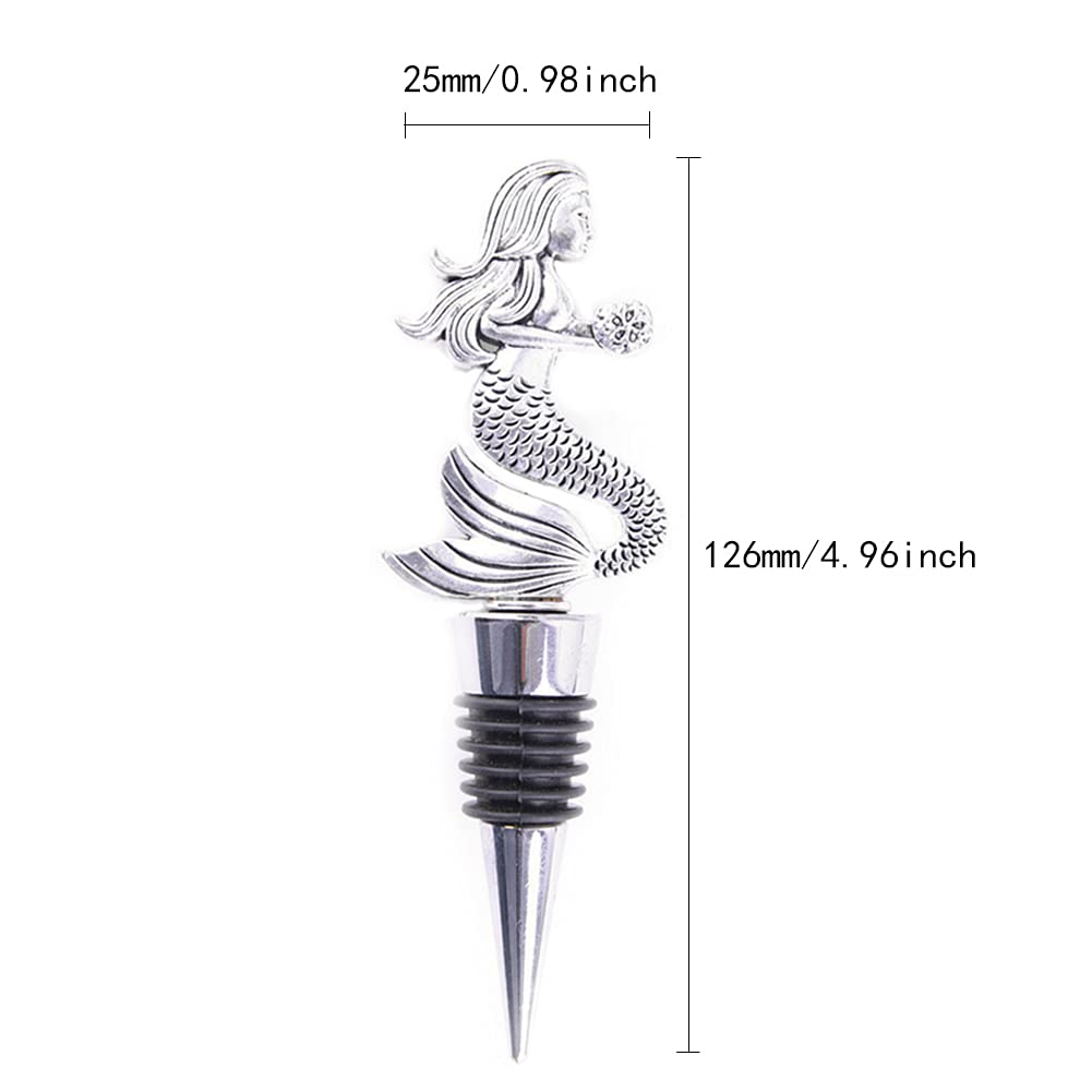 brandname SCRTB Mermaid Wine Stopper 2 Pcs Wine Bottle Stopper,Champagne Cork,Wine Stopper,Reusable Beverage Bottle Stopper,Mermaid Gifts for Women,Silicone Wine Stopper, Silver