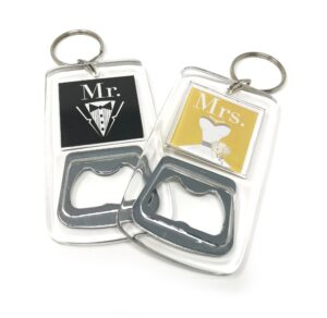 forum novelties mrs wedding bottle opener key rings-bride and groom engagement gift for couples-2 pieces, standard