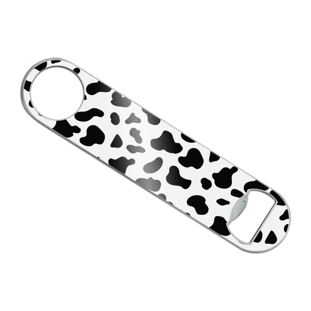 Cow Print Black White Stainless Steel Vinyl Covered Flat Bartender Speed Bar Bottle Opener