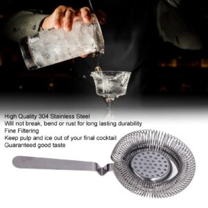 Bar Strainer, Stainless Steel Cocktail Strainer Hawthorne Strainer with Removable Spring, 8 x 3.7in(Black)