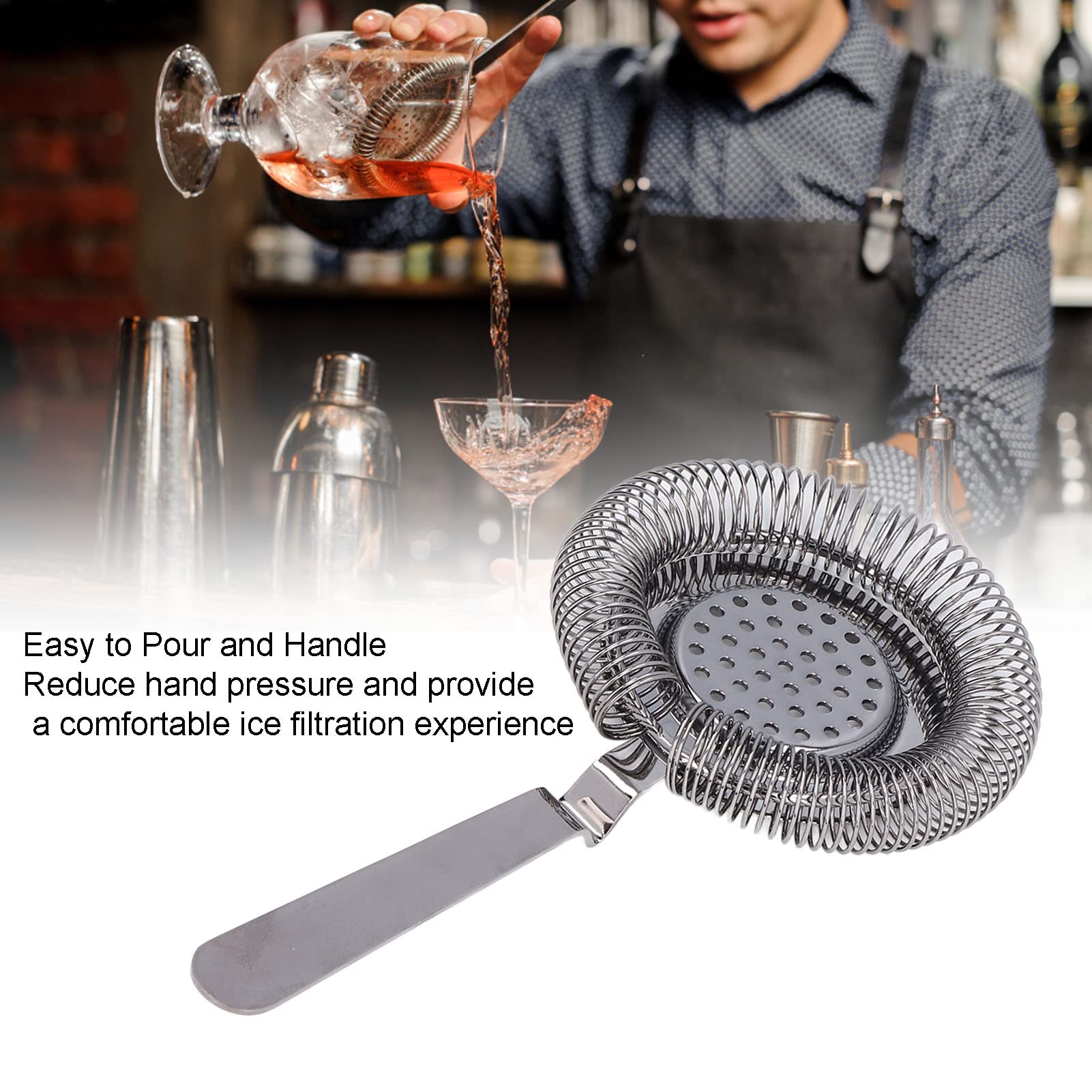 Bar Strainer, Stainless Steel Cocktail Strainer Hawthorne Strainer with Removable Spring, 8 x 3.7in(Black)