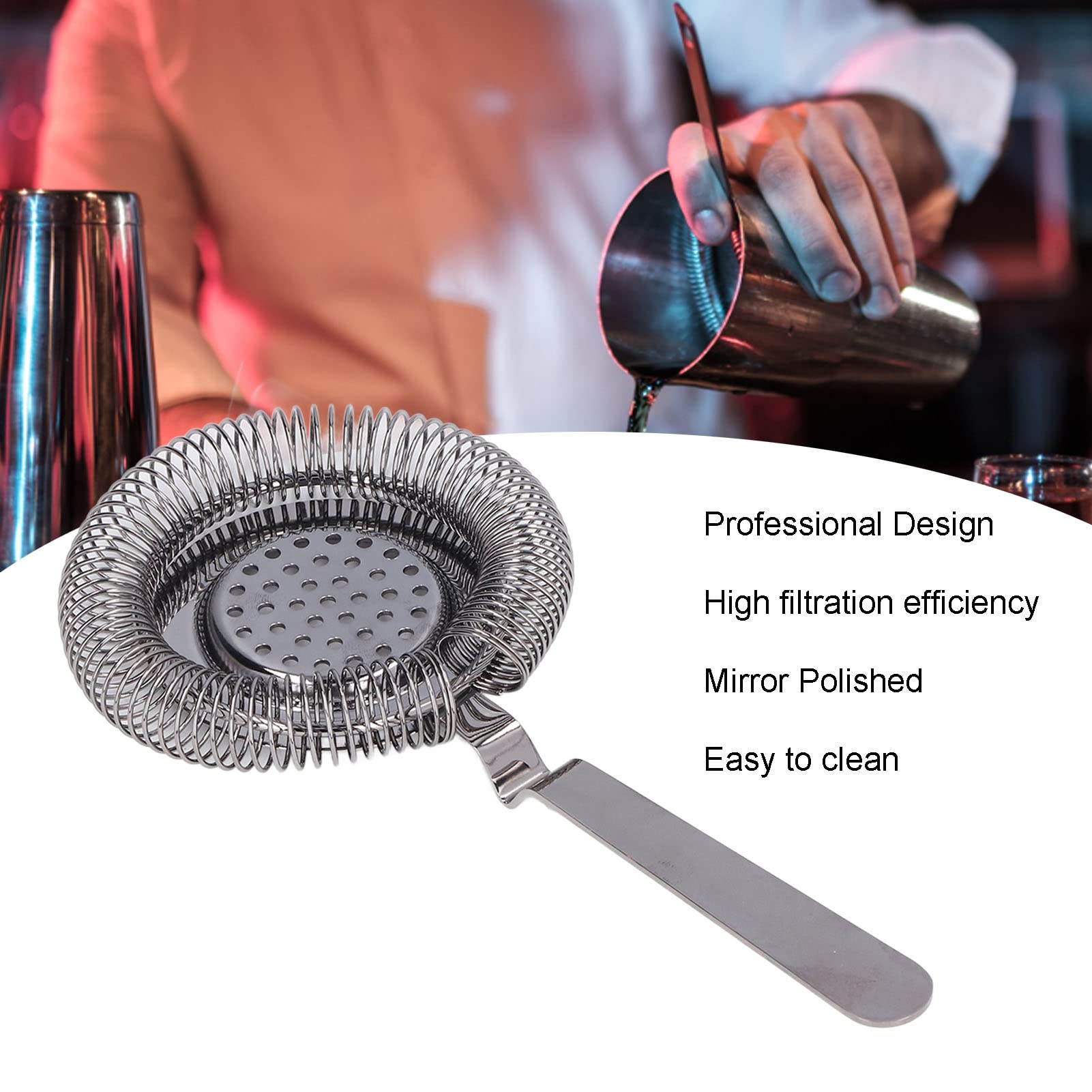 Bar Strainer, Stainless Steel Cocktail Strainer Hawthorne Strainer with Removable Spring, 8 x 3.7in(Black)