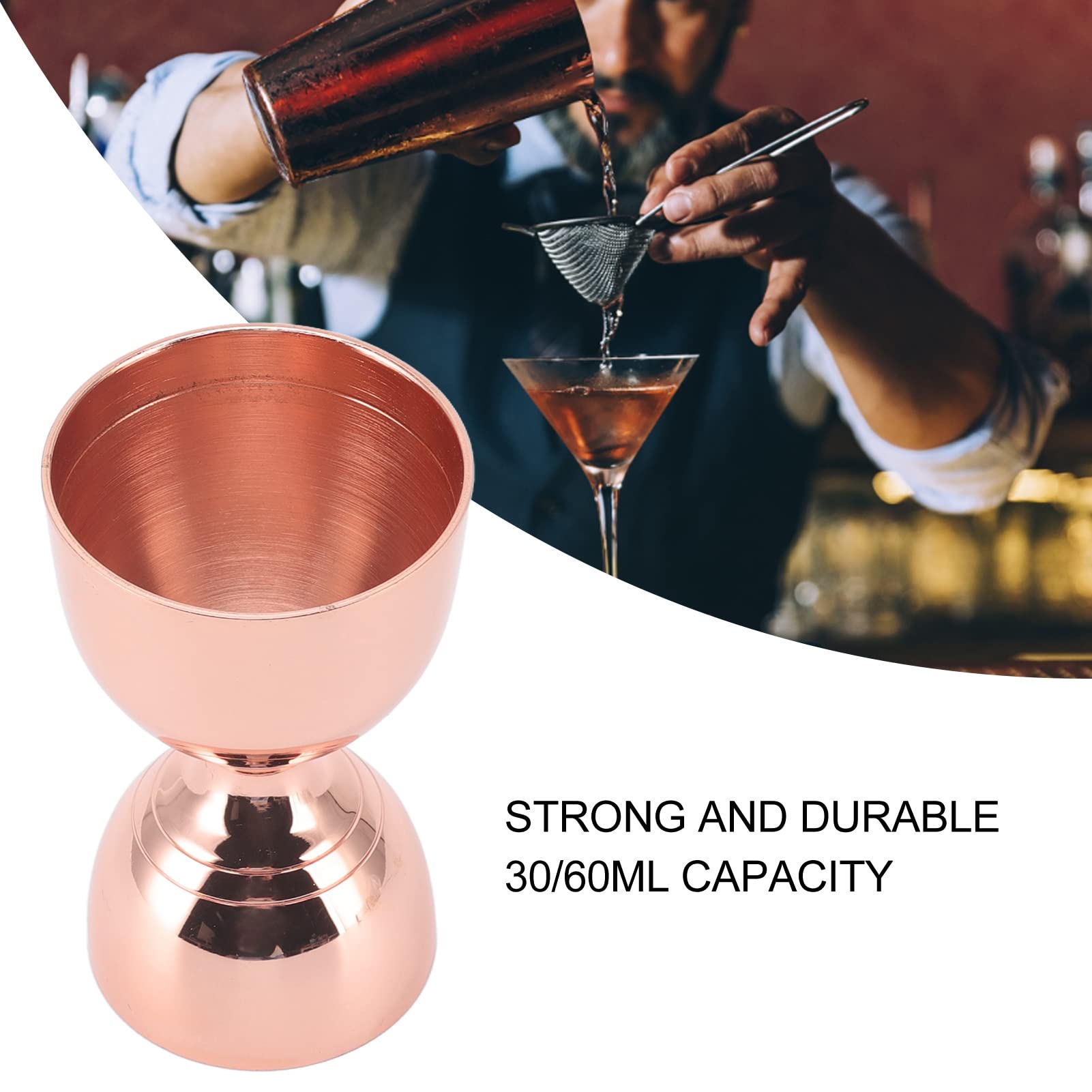 Copper Bell Jigger Premium Cocktail Jigger 30/60ml Stainless jigger for bartending Steel Durable High Accuracy Wide Opening Shot Measure Jigger for Cocktail Liquor cocktail jigger(30/60ml Rose Gold)